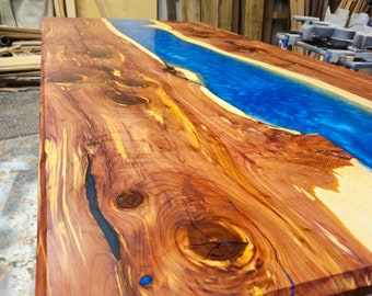 Cedar Live Edge River Table With Stone - Etsy