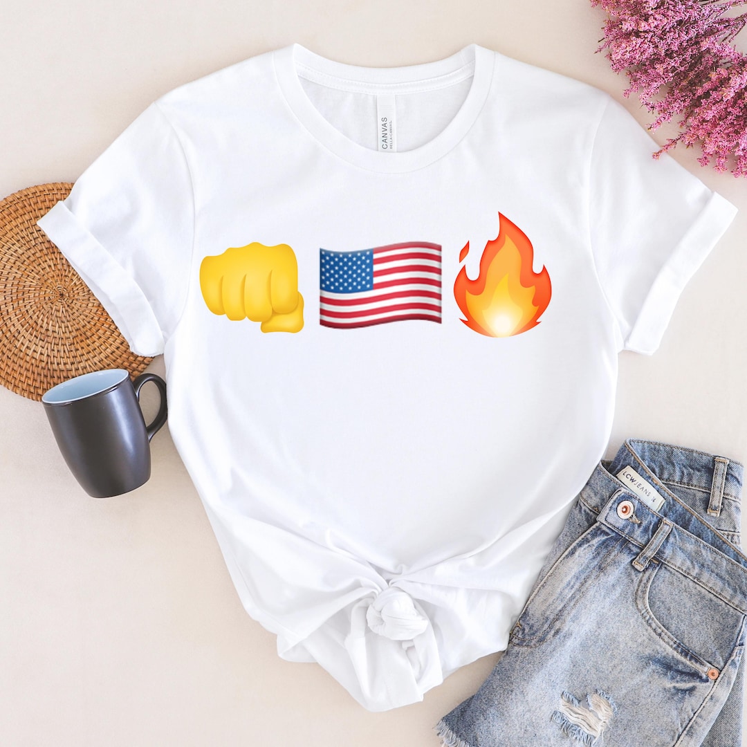 Trump Emoji Shirt, MAGA 2025 Tee, Conservative Fist Fire Flag Graphic ...