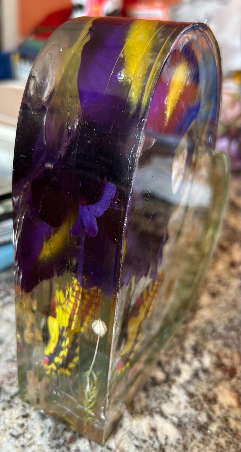 Artificial Purple Iris Flower & Natural Flowers - Crystal Clear Resin ...