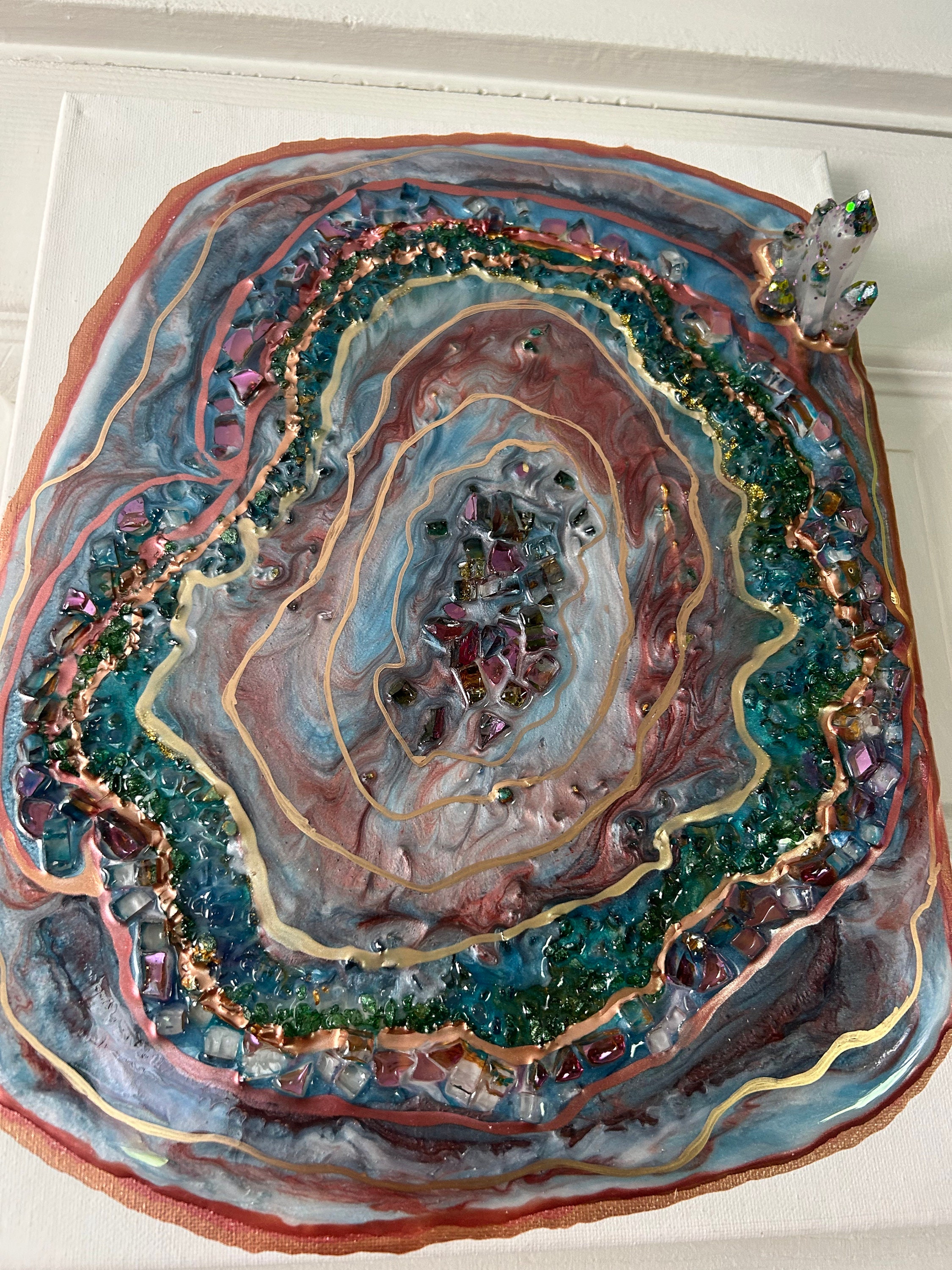 White Canvas - 14x16 Resin Geode Artwork - Multi-color/rose Mirror ...