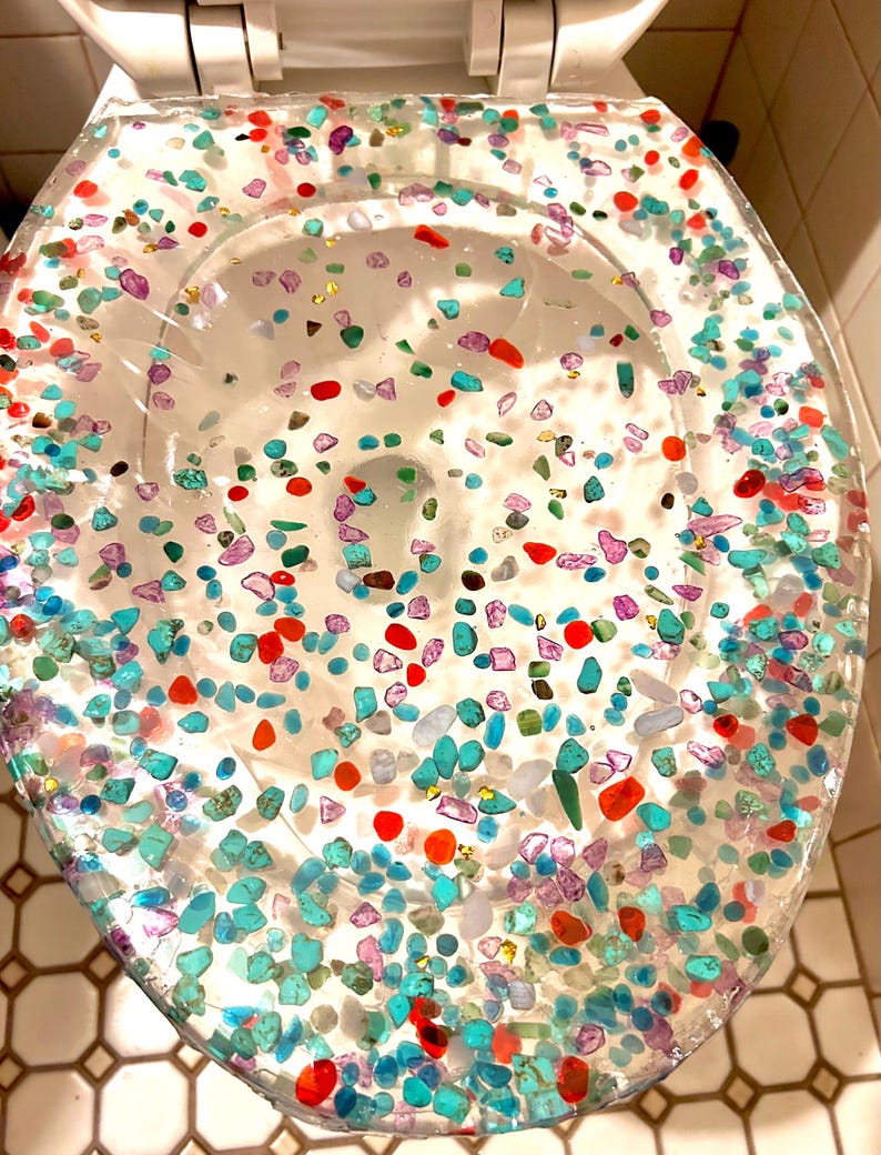 Handmade Resin Toilet Seat: Gemstone Inlay, Crystal Clear Bathroom Art ...