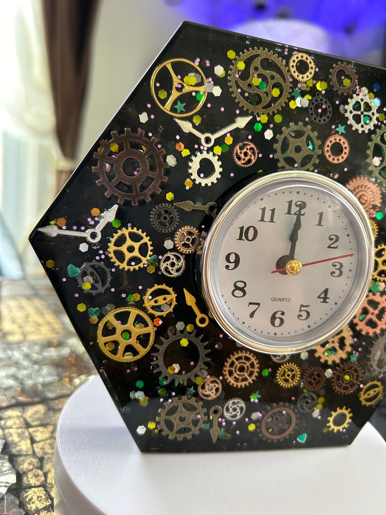 Clock Movements - Black Resin Hexagon Clock - Etsy