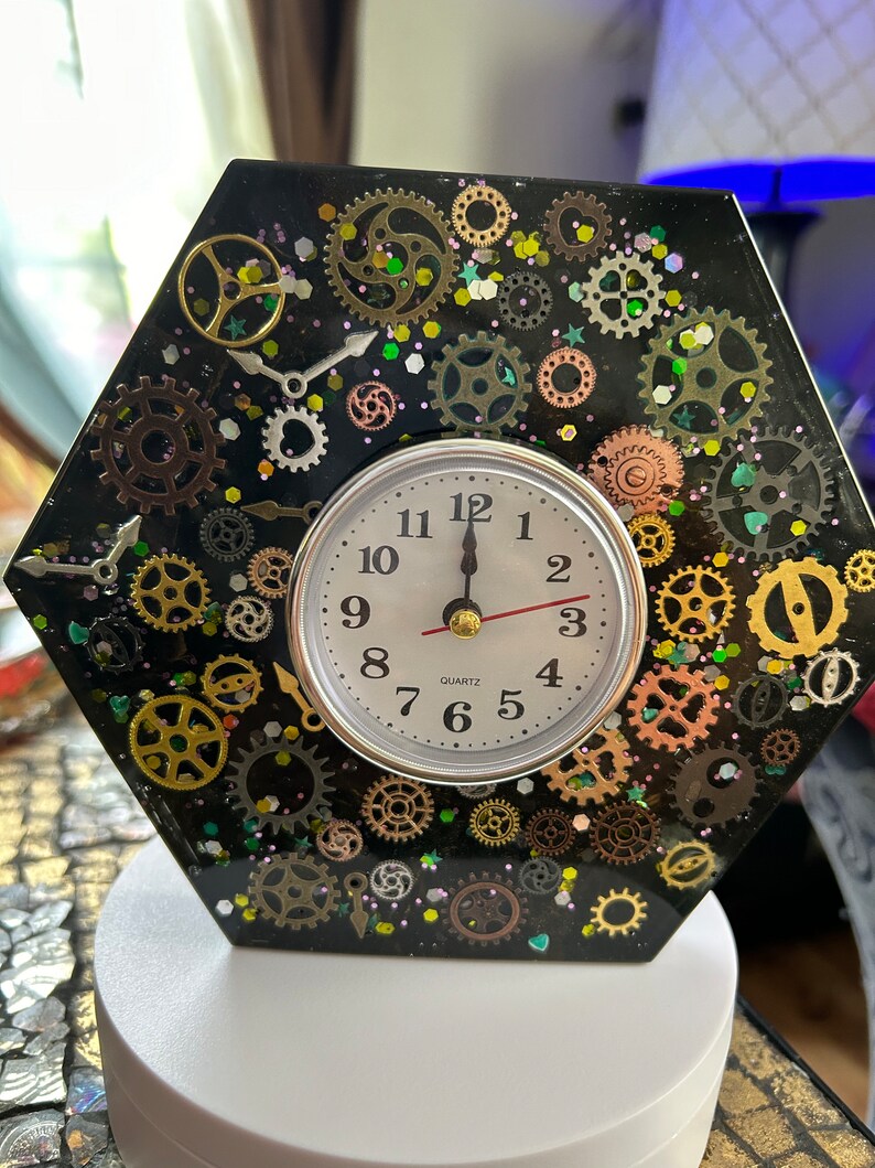 Clock Movements - Black Resin Hexagon Clock - Etsy