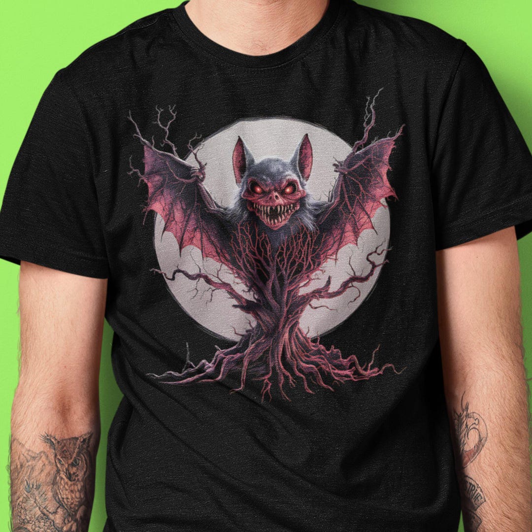 Bat Shirt for Men, Face Bat Tee, Gothic Bat Shirt, Bat Silhouette Tee ...