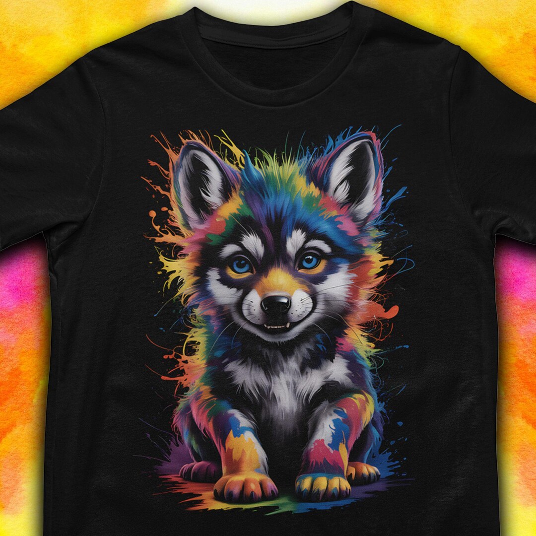 Cute Wolf Shirt, Wolf Mom Shirt, Wolf Women Shirt, Vibrant Wolf Shirt ...