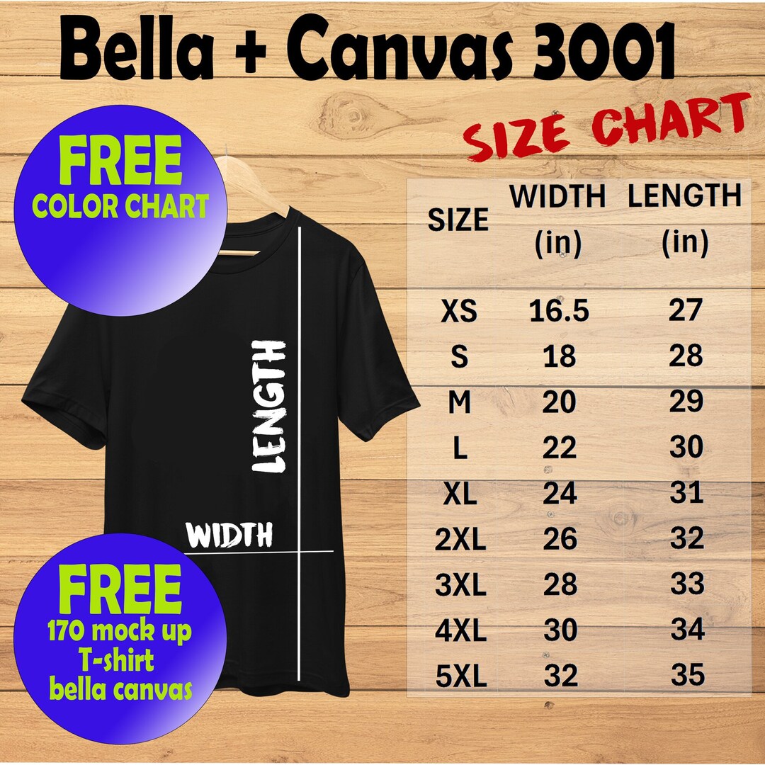Bella Canvas Size Chart, 3001 Size Chart, Bella Canvas Chart, Bella ...