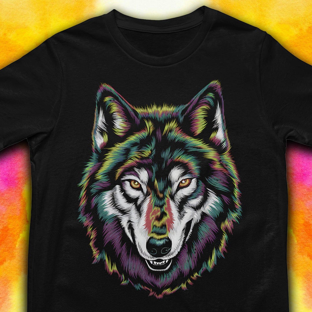 90S Wolf Shirt, Wolf Face Shirt, Colorful Wolf Shirt, Pastel Wolf Shirt ...