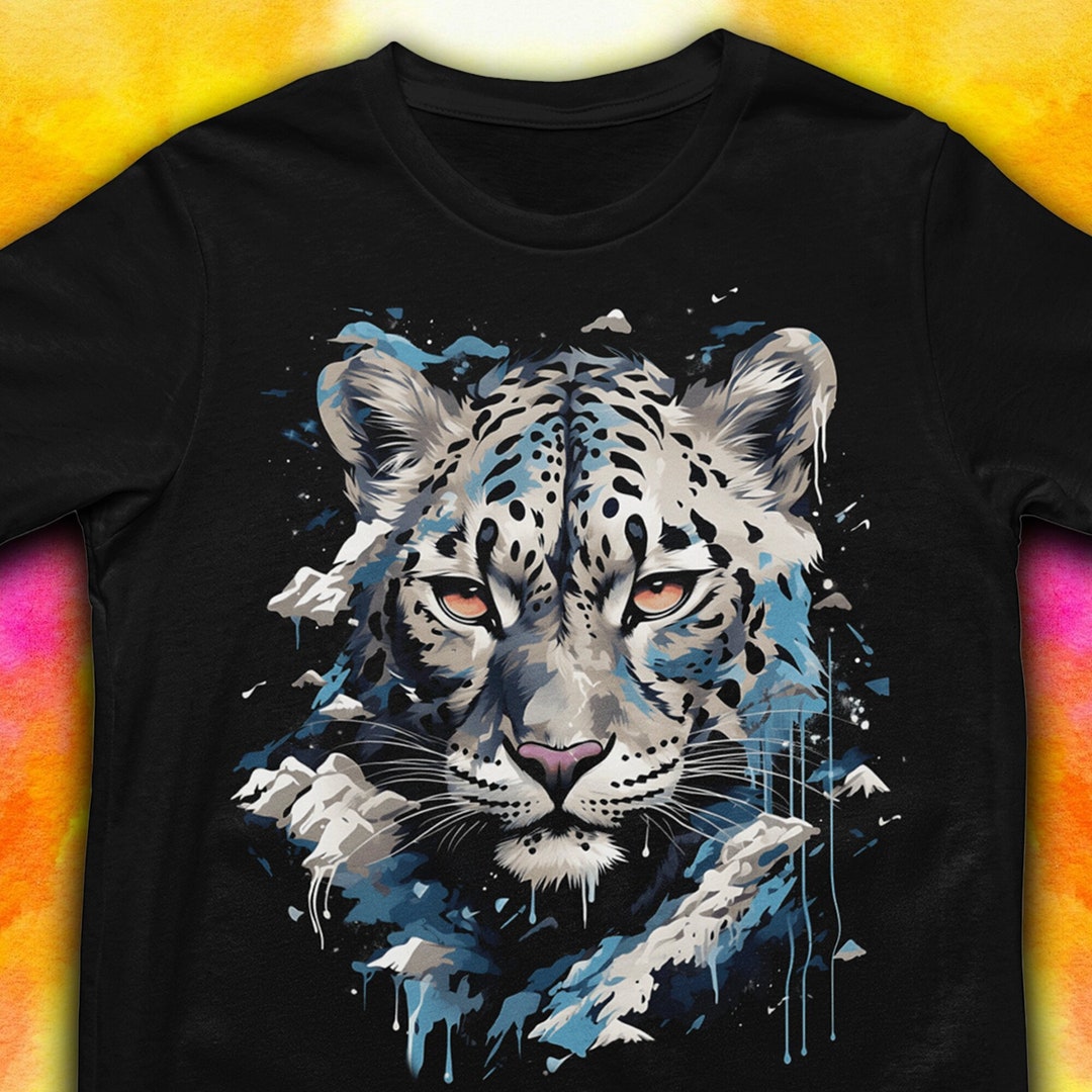 Snow Leopard Shirt, Modern Edge Apparel, Face Winter Cheetah T Shirt ...