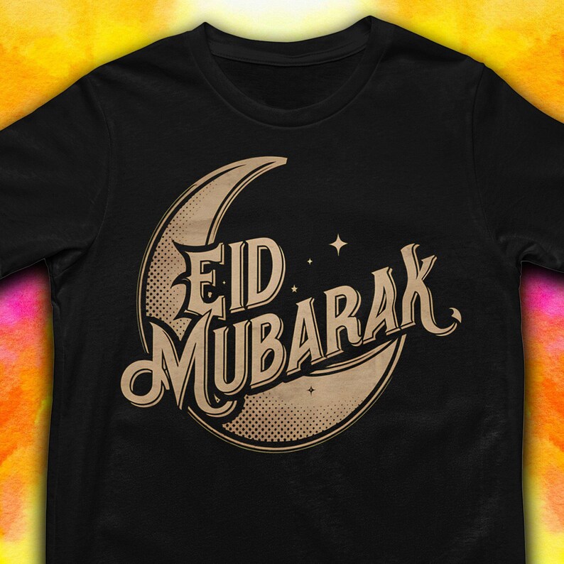 Eid Al Fitr T Shirt, Cultural Islamic Tee, Gold Accents Outfit, Moon ...