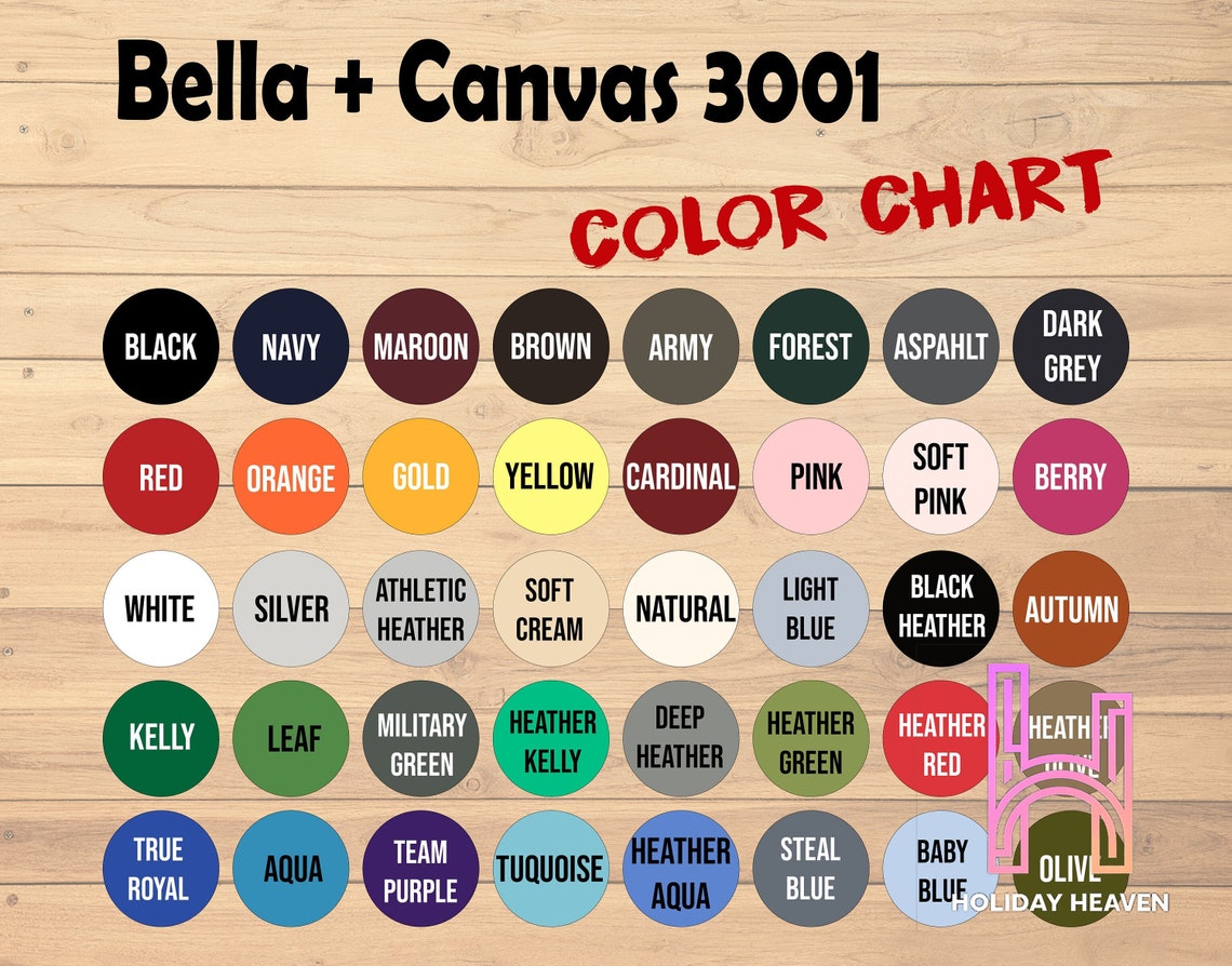 Bella Canvas Color Chart, 3001 Color Chart, Bella Color Chart, Color ...
