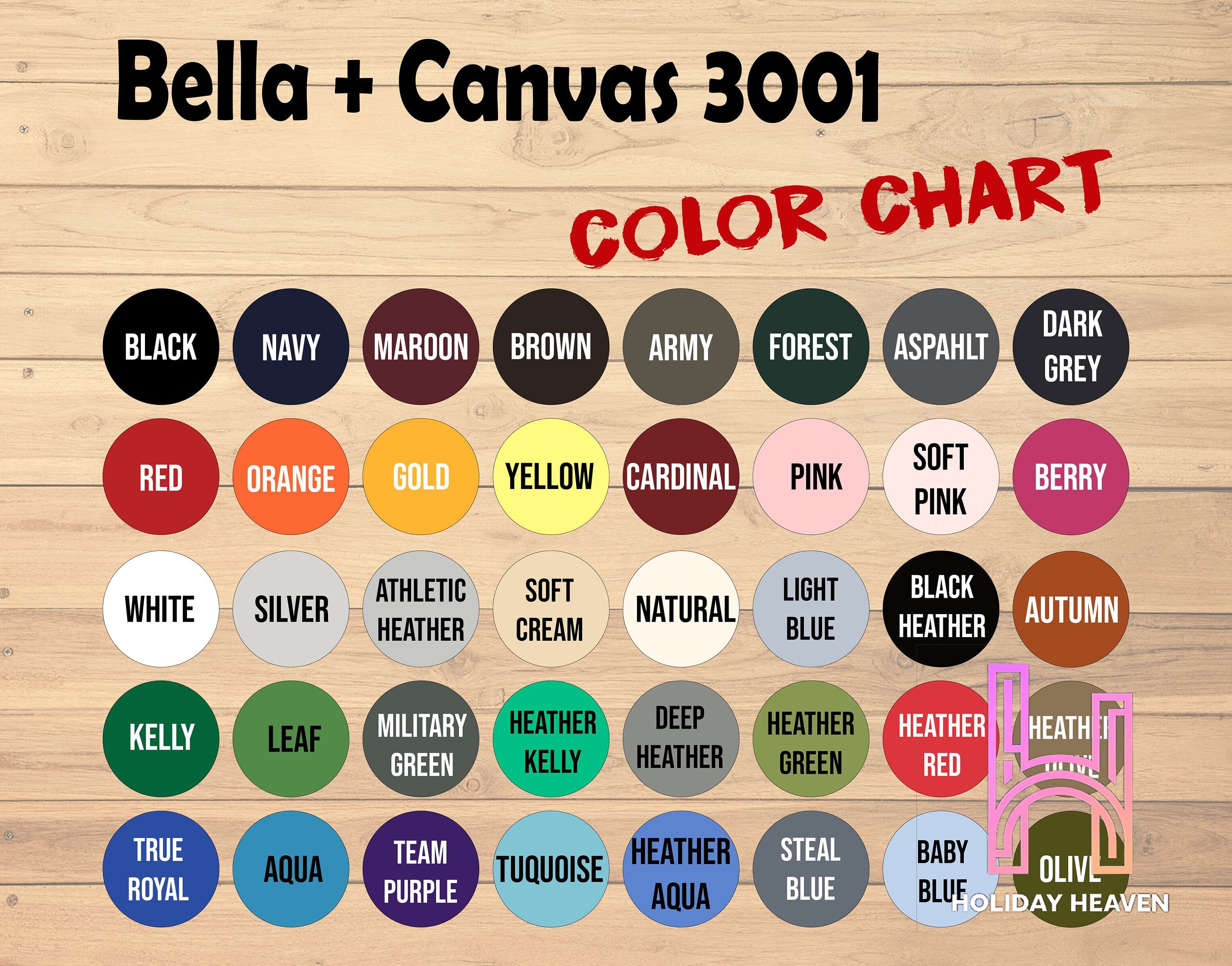 Bella Canvas Color Chart, 3001 Color Chart, Bella Color Chart, Color ...