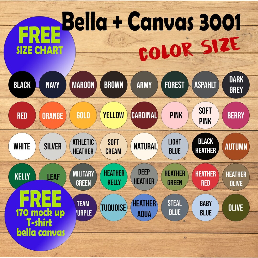 Bella Canvas Color Chart, 3001 Color Chart, Bella Color Chart, Color ...