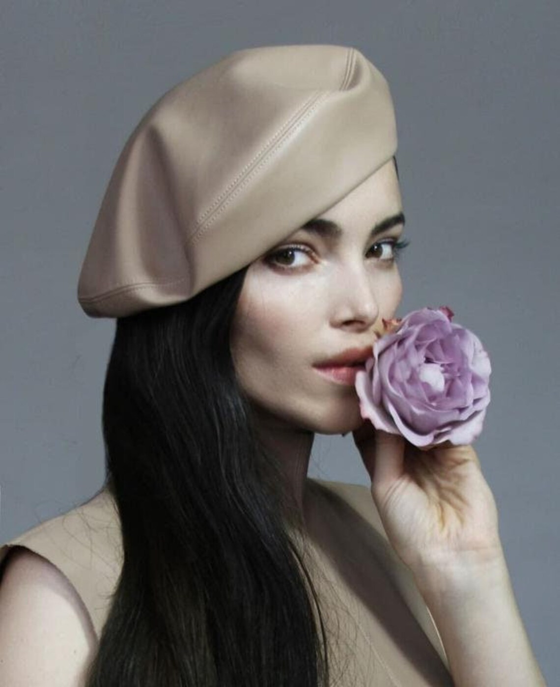 Handmade Beige Leather Beret, Head Beret, Leather Hat, Leather Beret ...