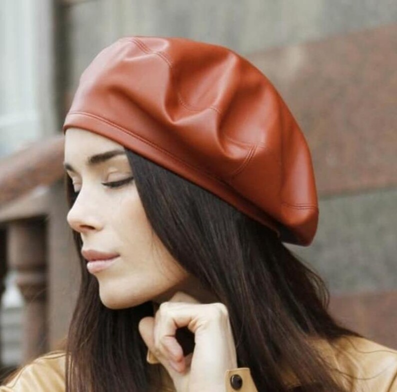 French Classic Handmade Leather Beret, Brown Leather Beret, Trendy ...