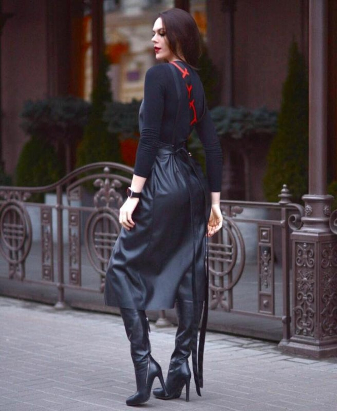 Handmade Leather Dress, Belted Dress, Black Sundress With Pockets ...
