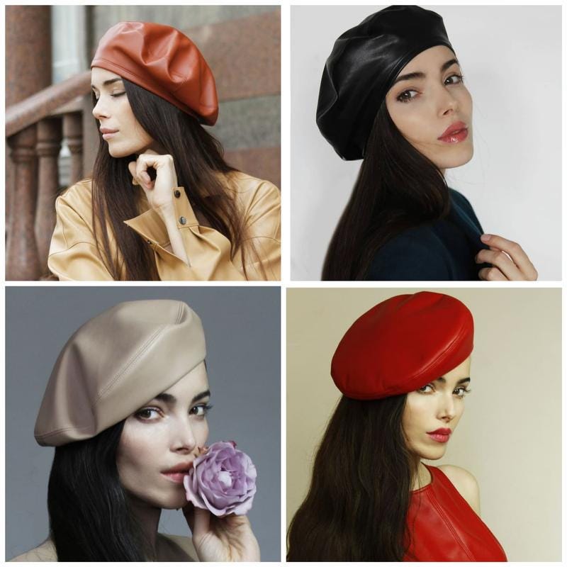 Handmade Beige Leather Beret, Head Beret, Leather Hat, Leather Beret ...