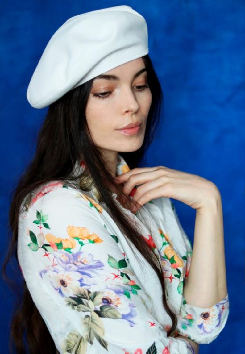 Handmade Beige Leather Beret, Head Beret, Leather Hat, Leather Beret ...