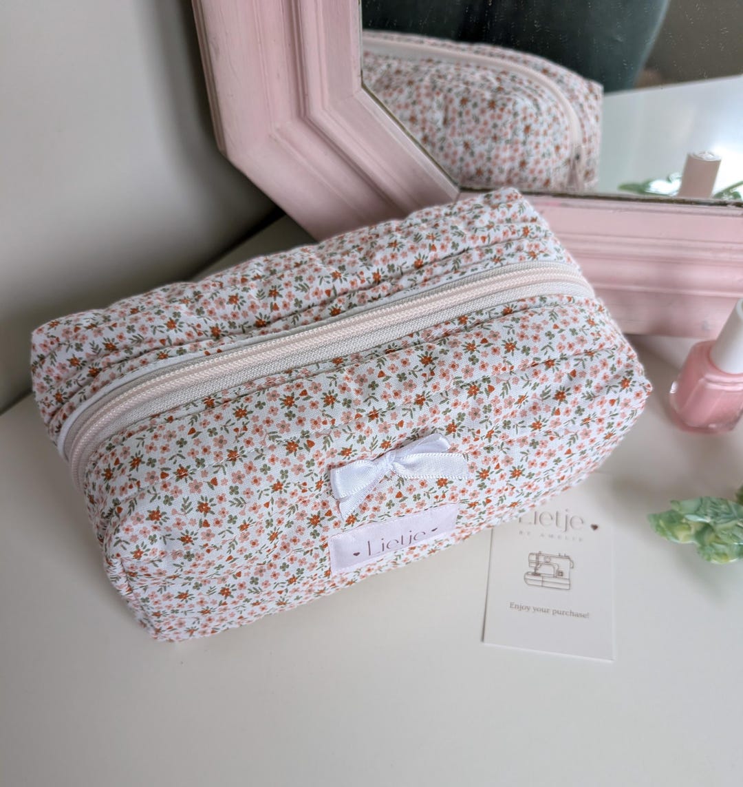 Cute Aesthetic Make-up/toiletry Bag With Pretty White Bow, Handmade ...