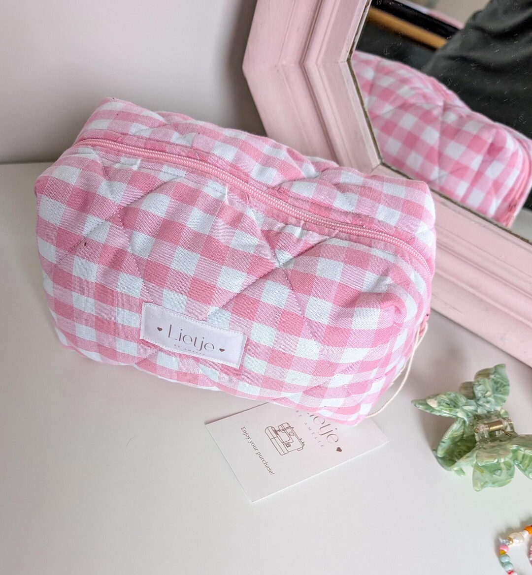 Cute Aesthetic Make-up/toiletry Bag With Pretty Pink Gingham Pattern ...