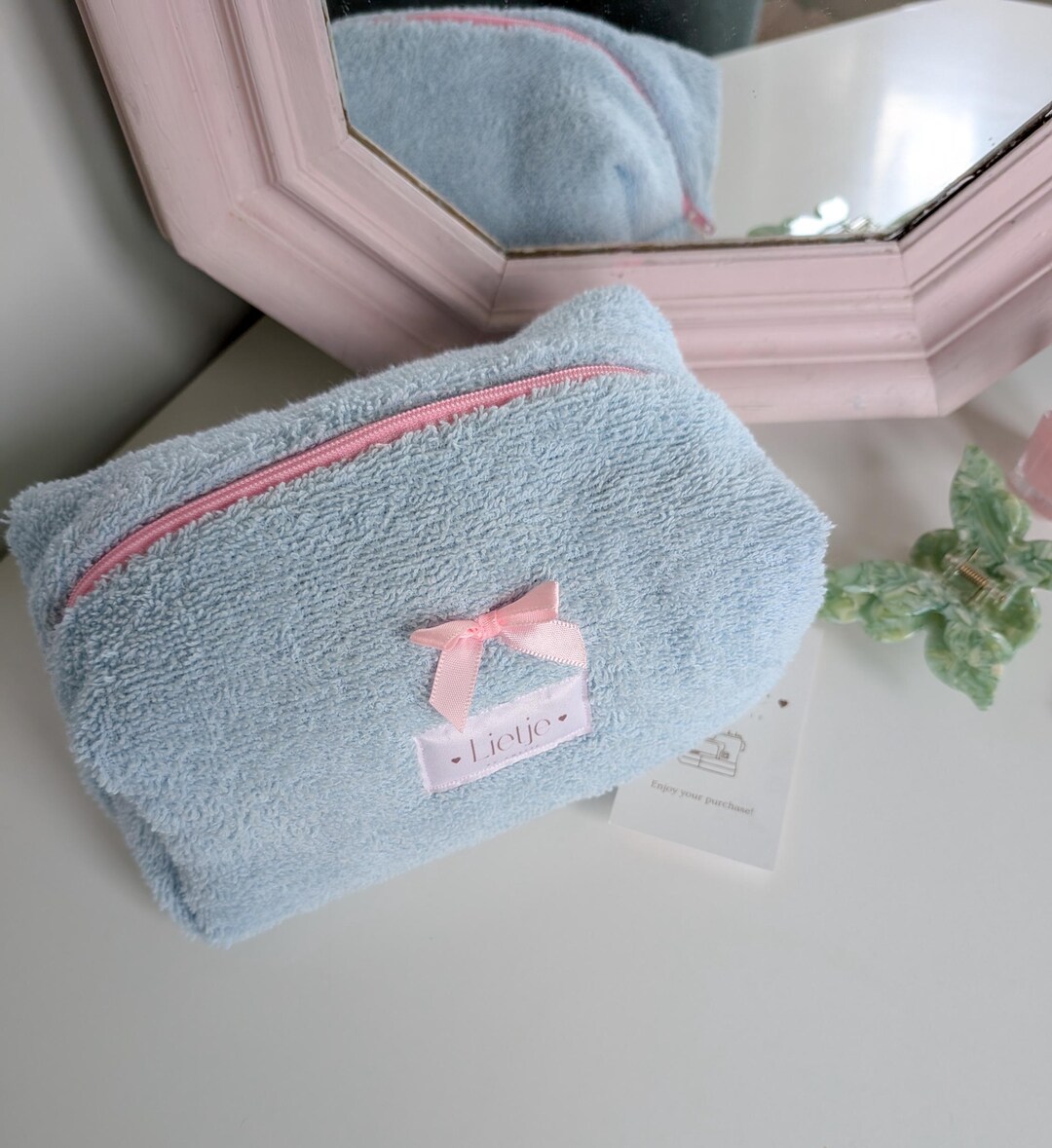 Cute Aesthetic Make-up/toiletry Bag With Pretty Pink Bow, Handmade ...
