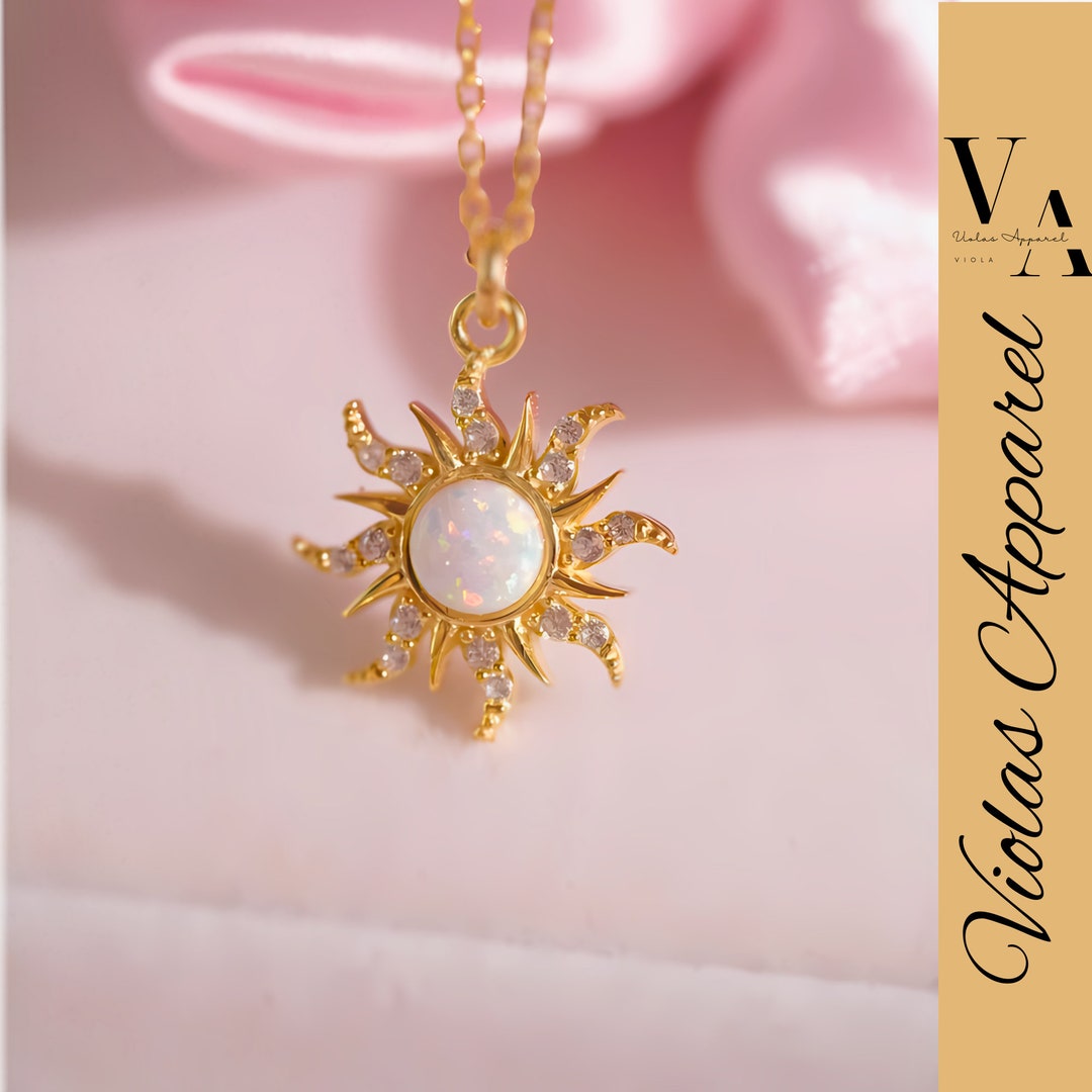 Opal Sun Tangled Rapunzel Sunset Necklace, Micro Paved Zirconia Star ...