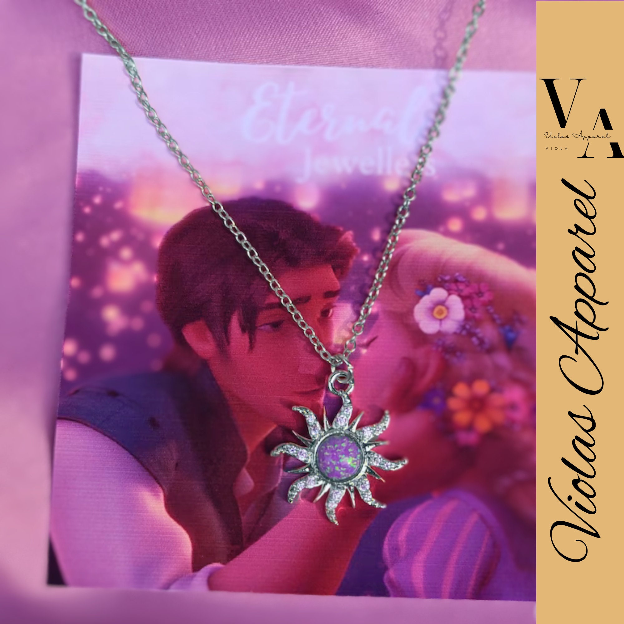 Opal Sun Tangled Rapunzel Sunset Necklace, Micro Paved Zirconia Star ...