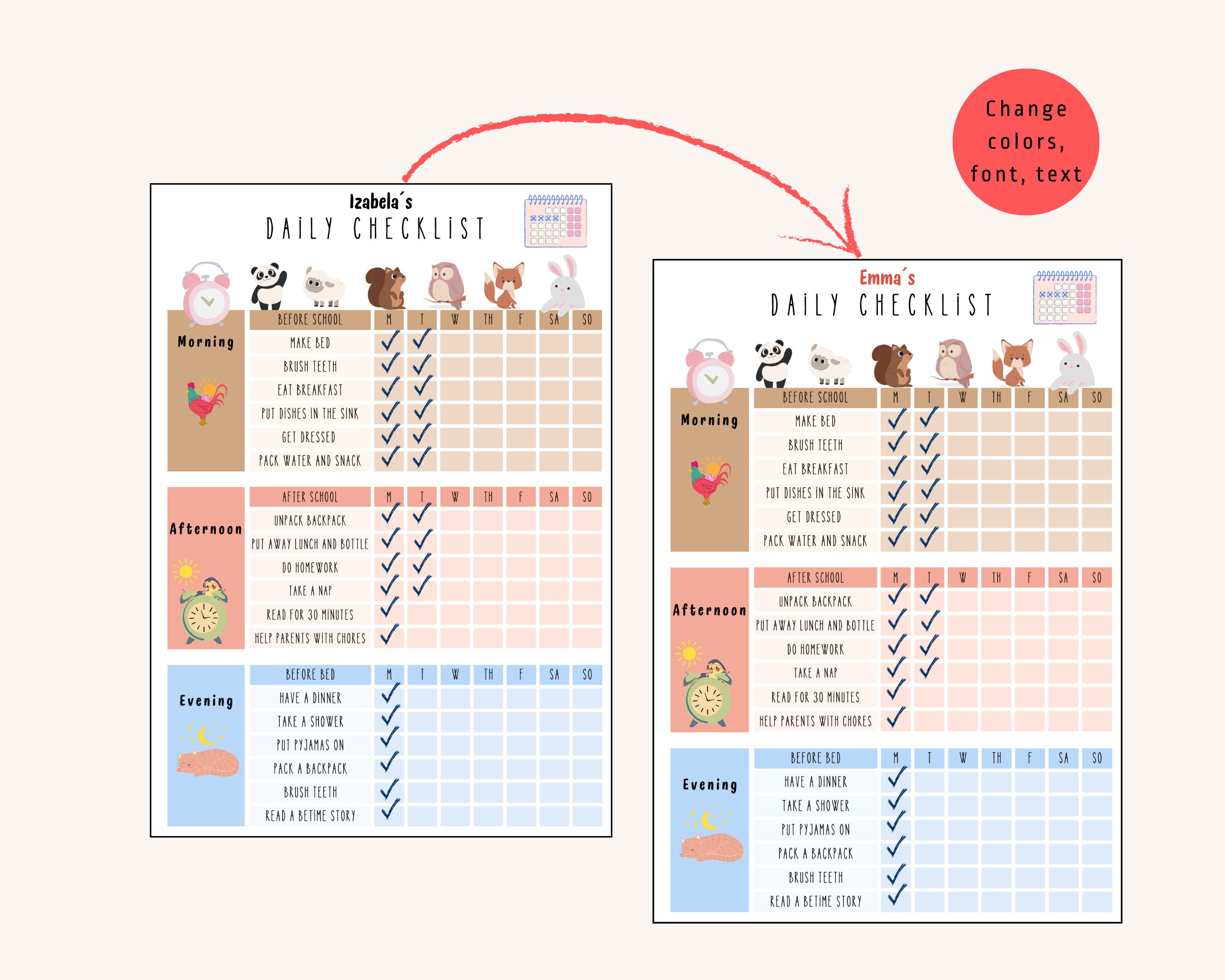 Editable Daily Checklist for Kids | Kids Responsibility Chart, to Do ...