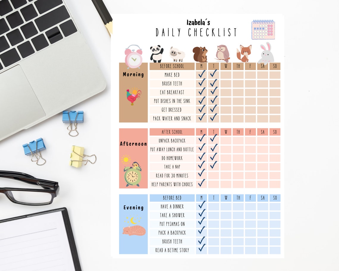 Editable Daily Checklist for Kids Kids Responsibility Chart, to Do List ...