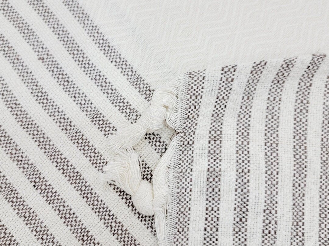 Large Turkish Cotton Woven Blankets Almond, Handmade in Turkey From 100 ...