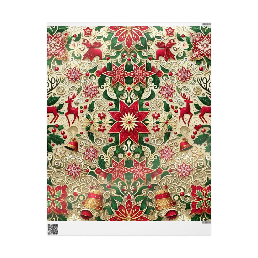 Festive Wrapping Paper Roll, Christmas Gift Wrap, Holiday Party Decor ...