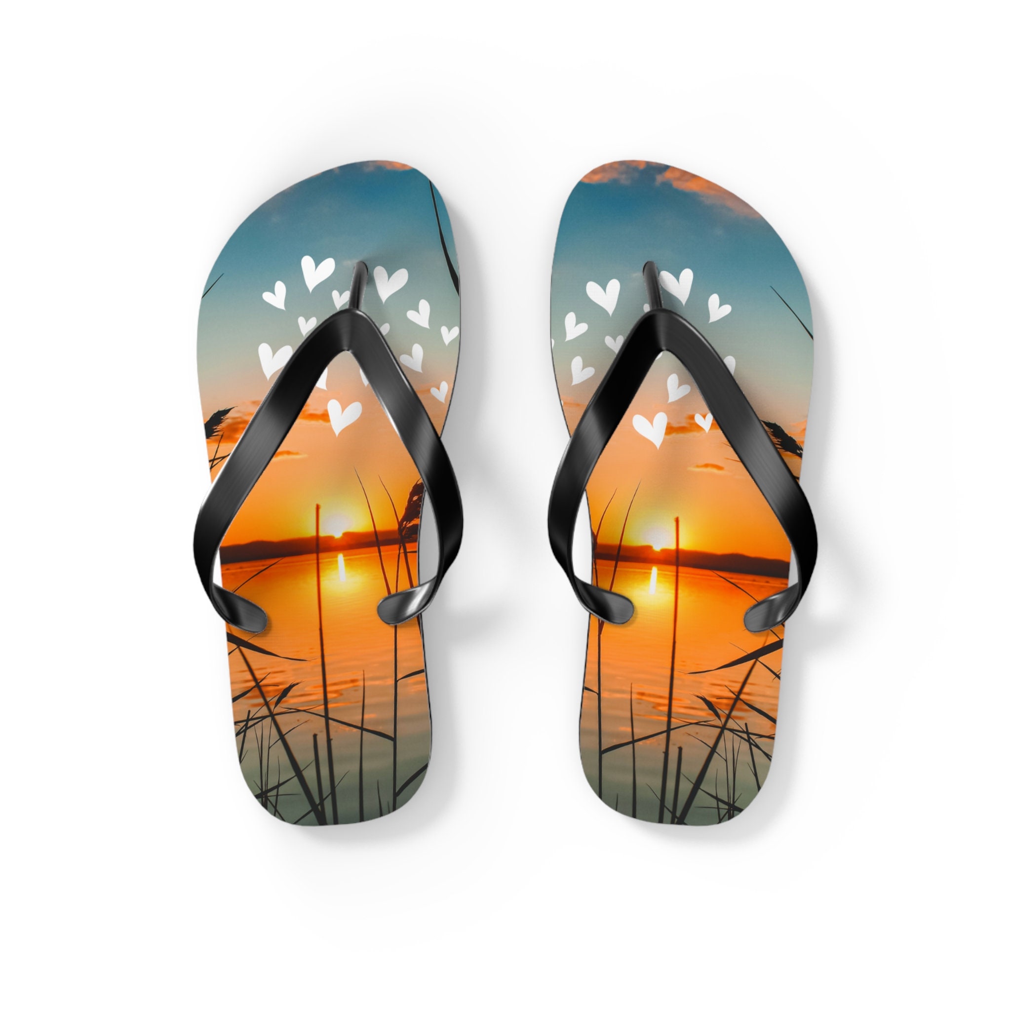 Women's Sunset Lake Graphic Flip Flops | Suede Sole, PVC Strap - Etsy