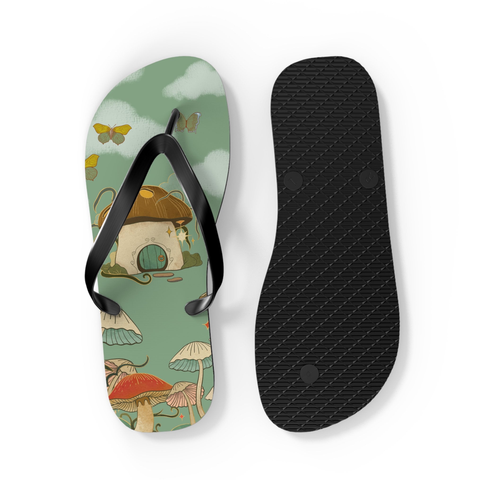 Graphic Mushroom House Flip Flops | Women's Summer Sandals - Etsy