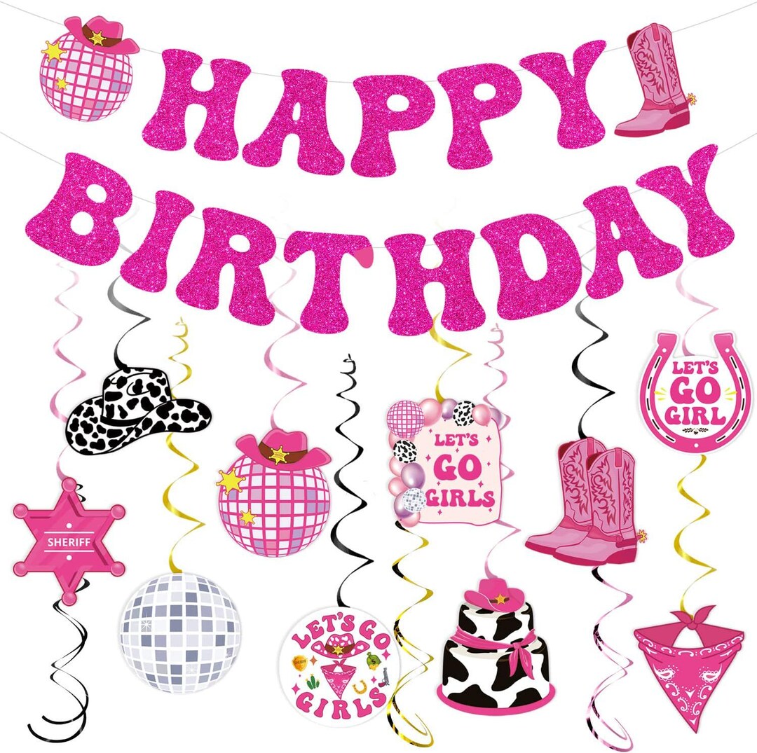 Disco Cowgirl Birthday Party Decorations- 26PCS Pink Birthday ...