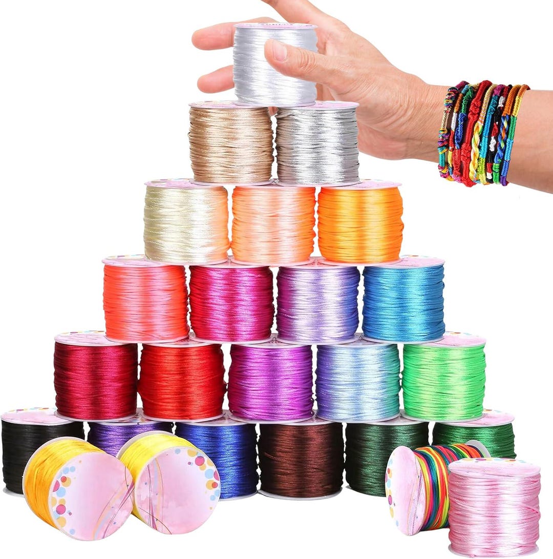546 Yards Satin String, 1mm Satin Cords for Braided Bracelets 25 Colors ...