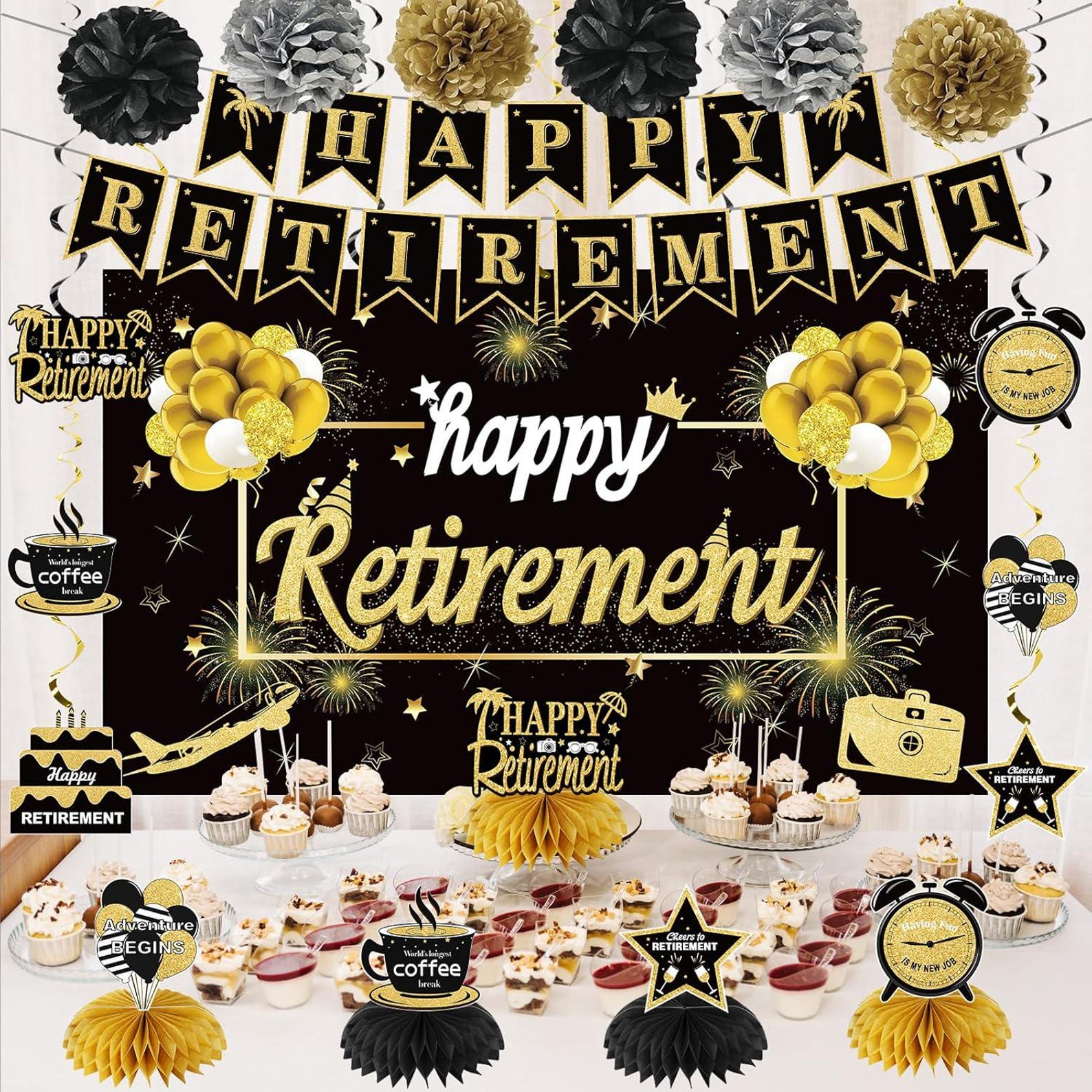 Happy Retirement Party Decorations Kit for Men Women, Kuxriox Black ...