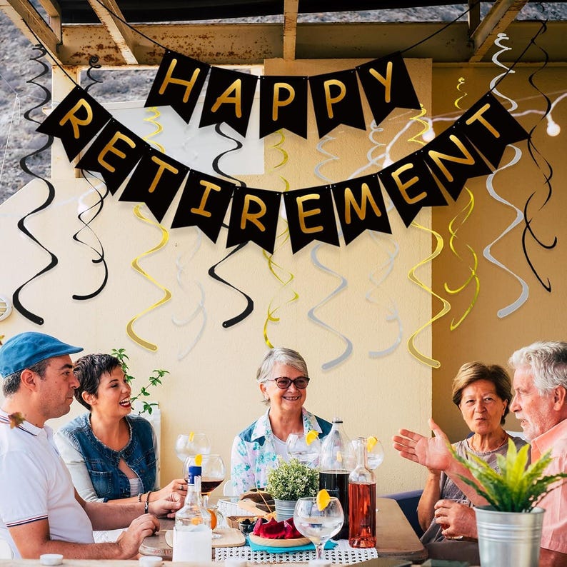 Retirement Party Decorations for Men Women Black Gold Happy Retirement ...