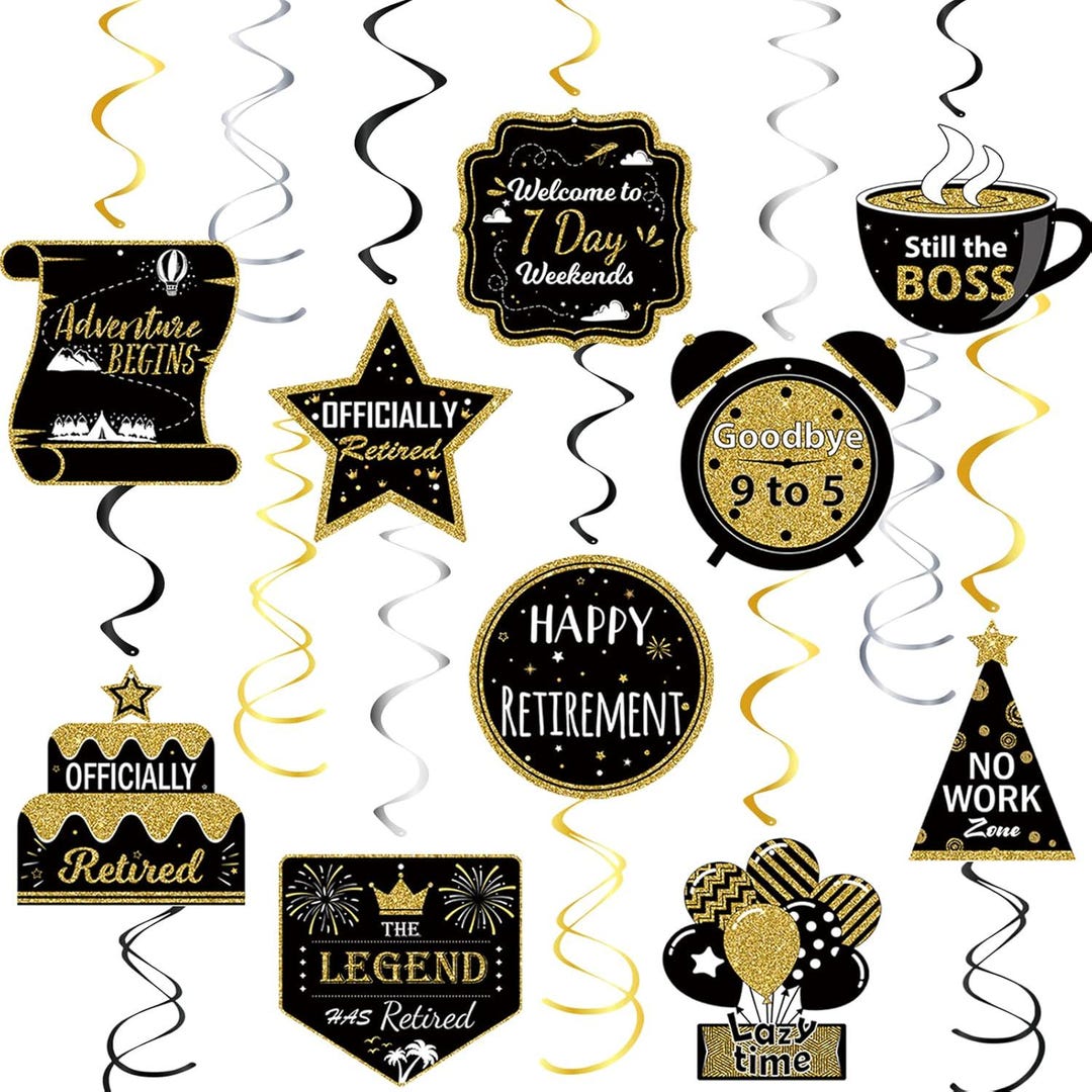 Retirement Party Decorations, Black and Gold Retirement Hanging ...