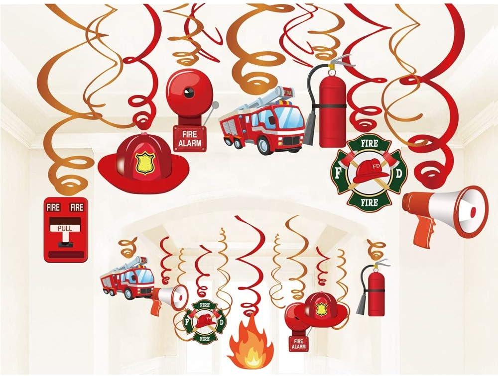 30ct Fire Truck Hanging Swirl Decorations, Firefighter Party Supplies ...