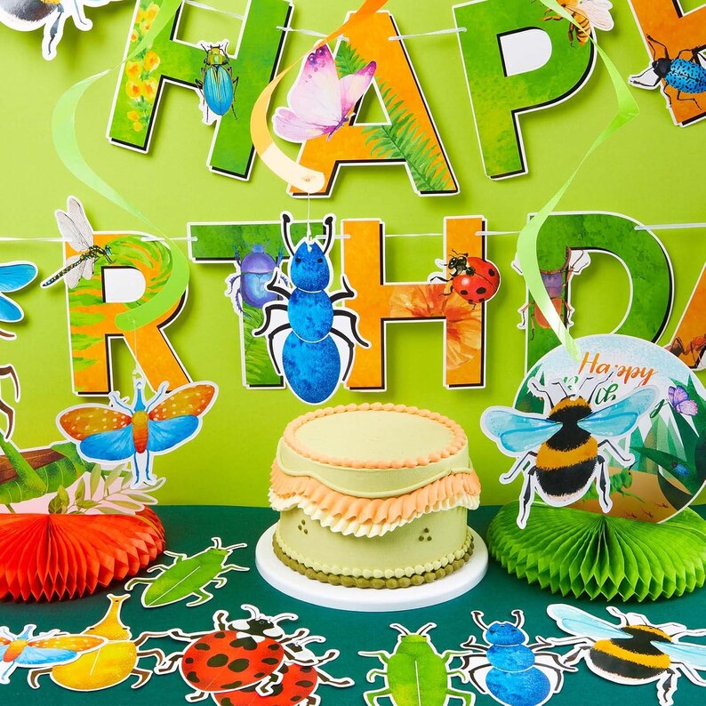 28 Pieces Bugs Party Decorations Spring Bugs Party Banner Bee Ladybugs ...