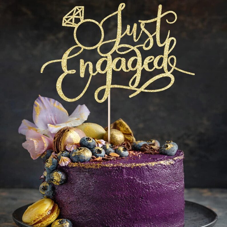 Just Engaged Cake Topper for Engagement Party Decorations, Engaged Ring ...