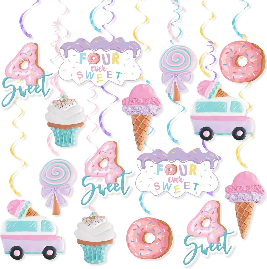 Four Ever Sweet Ice Cream Bday Party Decor, Pastel Ice Cream Party ...
