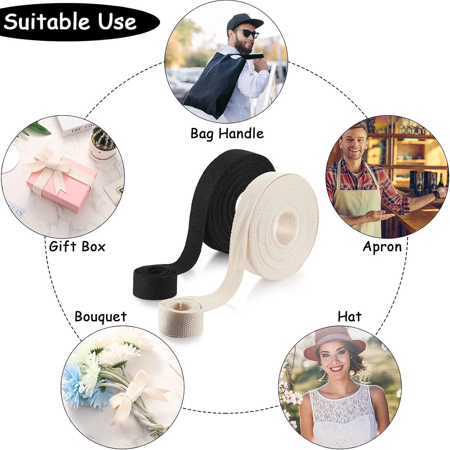 2 Rolls, 20 Yards Cotton Webbing 1 Inch for DIY Crafts Decoration Heavy ...