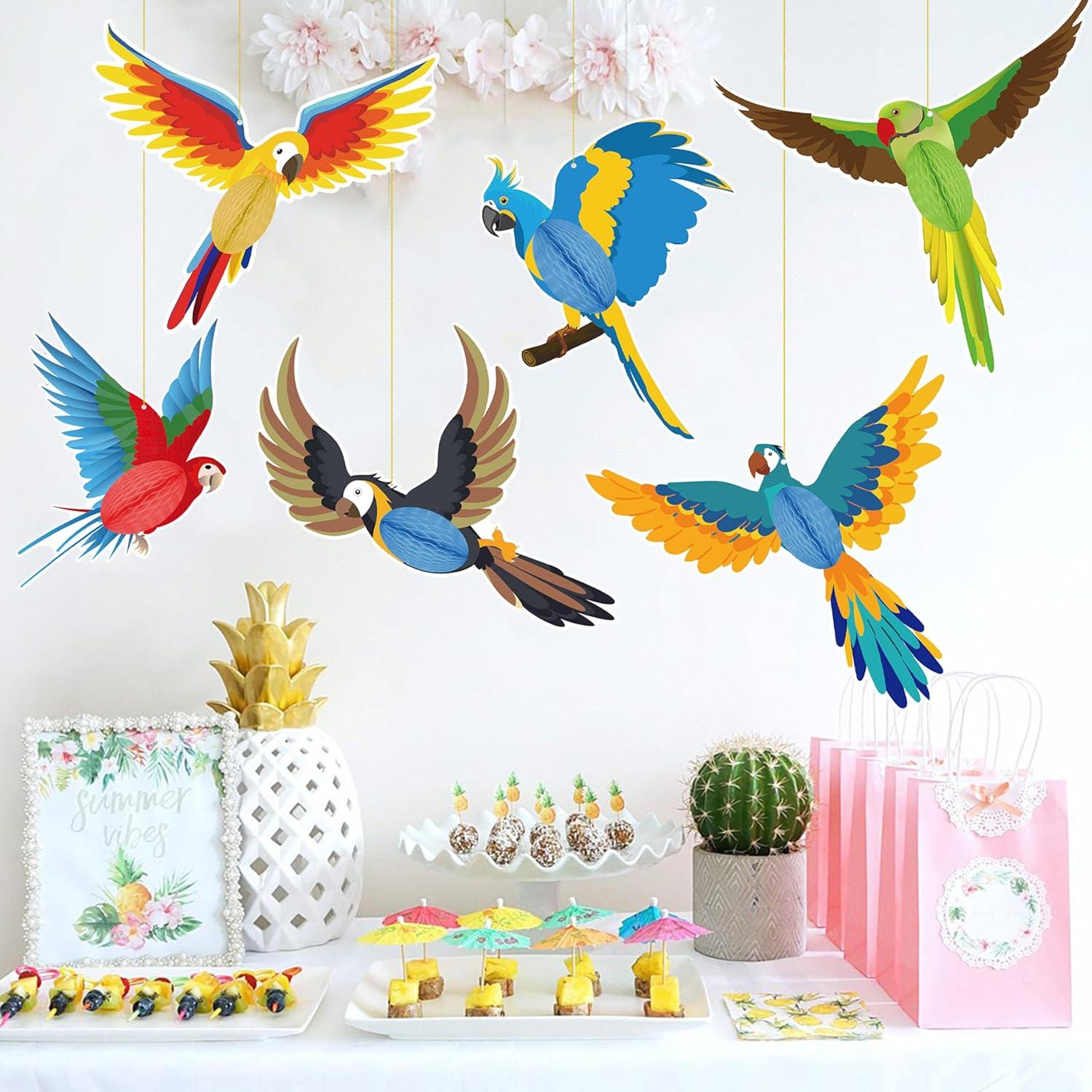 Tropical Birds Honeycomb Paper Cutouts Hanging Parrot Hawaiian Luau ...