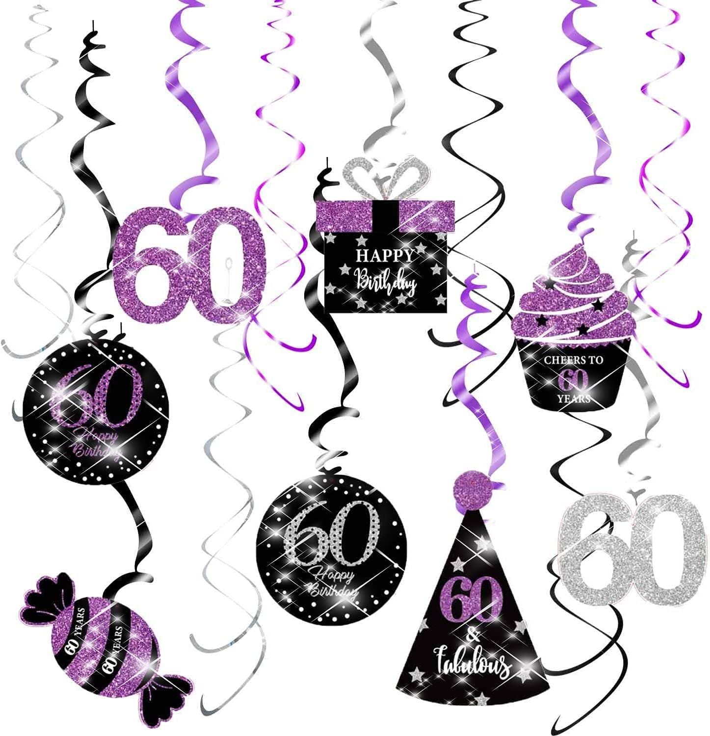 60th Birthday Decorations for Women Purple Black Silver 60th Birthday ...