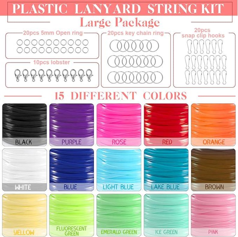 15 Rolls Gimp String Plastic Lacing Cord Plastic String Lanyard Kit for ...