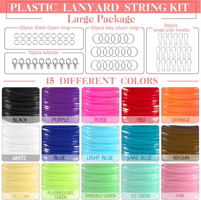 15 Rolls Gimp String Plastic Lacing Cord Plastic String Lanyard Kit for ...