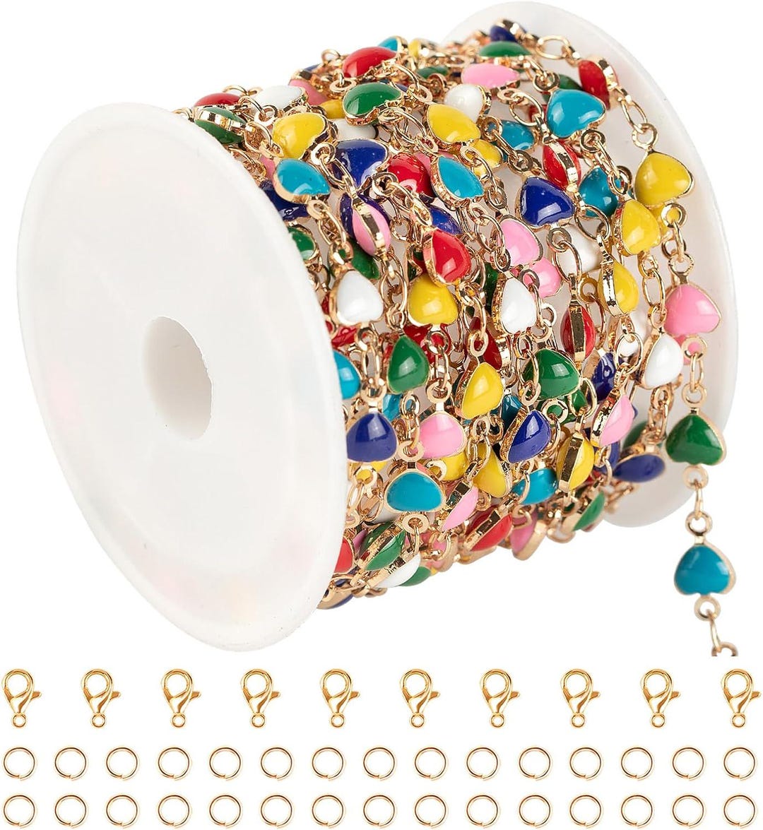 3 Meter Heart Shaped Bead Chain Spool Gold Filled Brass Jewelry Chain ...