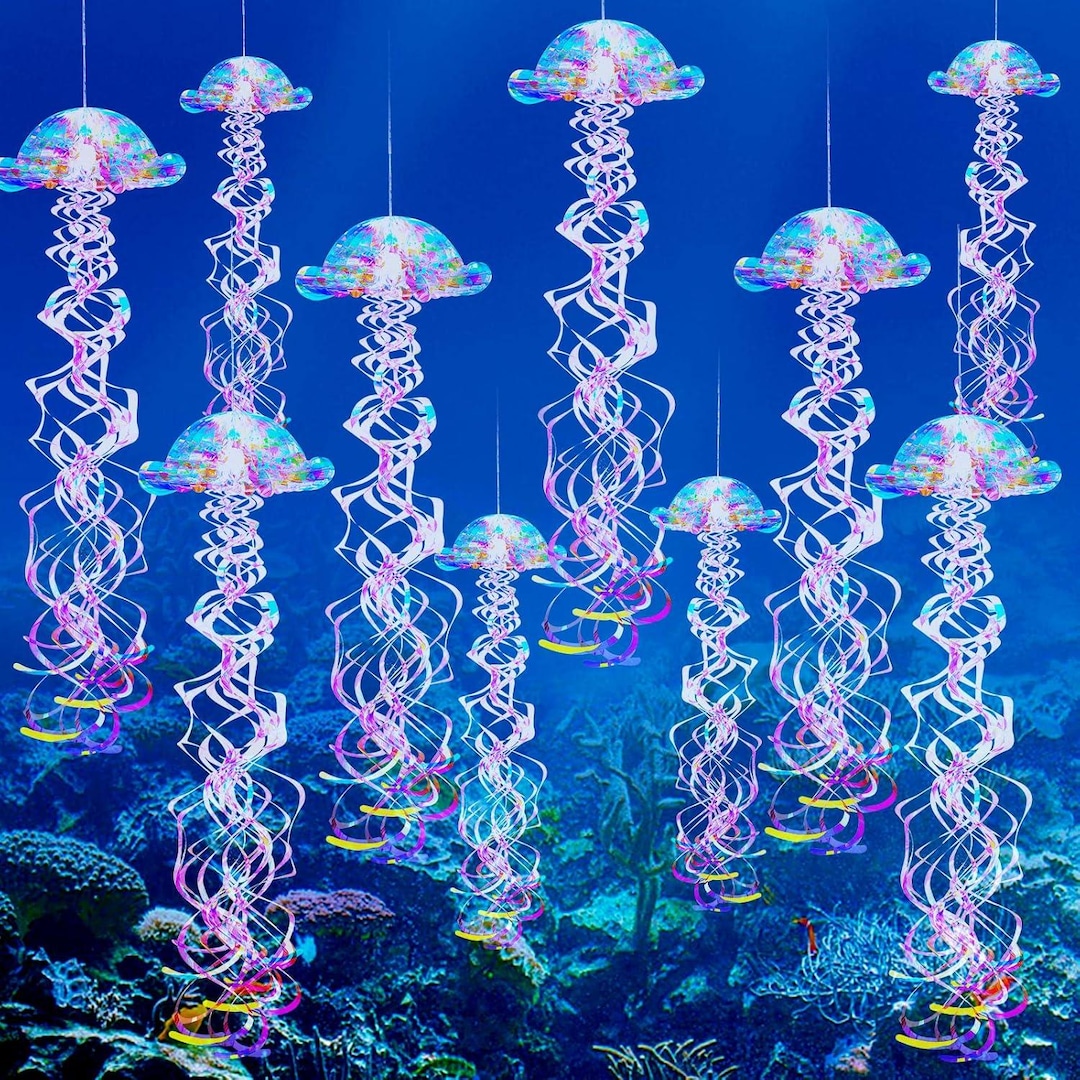 8 Pcs Glitter Iridescent Clear Jellyfish Party Decorations Hanging ...