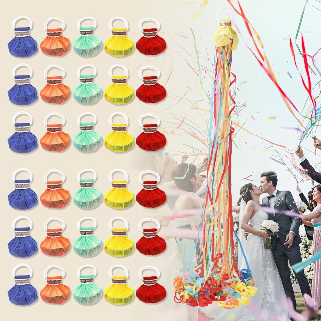 30 Pack Hand Throw Streamers, With Colorful Ribbon, No Mess Confetti ...