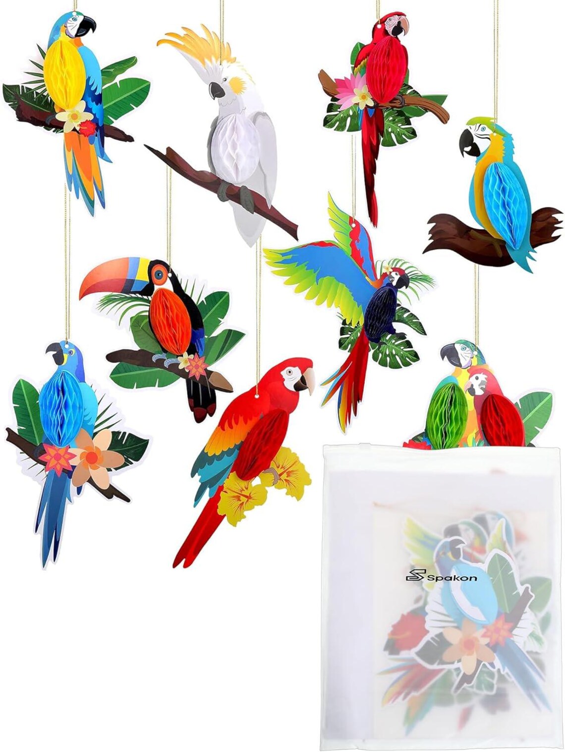 Tropical Birds Honeycomb Paper Cutouts Rio Luau Party Hanging ...